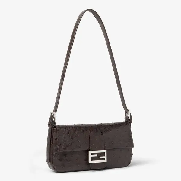 Fendi Baguette® 26424 Dark Brown Ostrich Leather Bag